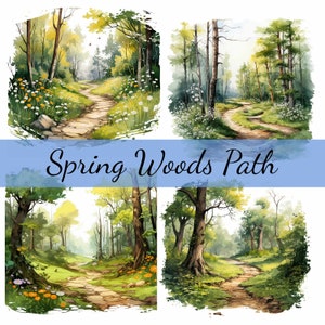 16 Spring Path in Woods Landscape Clipart Bundle, High-quality JPG ...