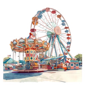 16 Country Carnival Ferris Wheel Clipart Bundle, 16 High-quality JPG ...