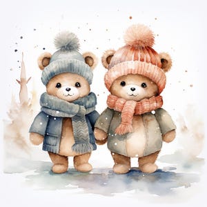 14 Winter Teddy Bear Freinds Clipart Bundle, High-quality JPG, Nursery ...