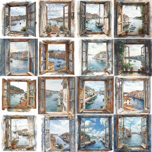 Harbor Boat View From Window Clipart Bundle, 16 High-quality JPG, Craft ...