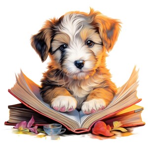 15 Puppy Dog Reading Book Clipart Bundle, High-quality JPG, Craft Art ...
