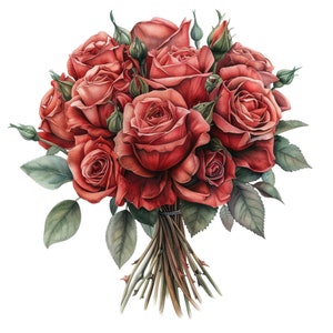 Red Rose Flower Bouquet Clipart Bundle, 16 High-quality JPG, Craft Art ...