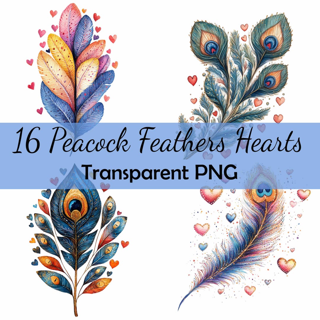 15 Peacock Feather Heart Clipart Bundle, Transparent PNG Download, Card ...