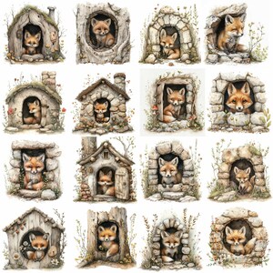 Fox House Den Clipart Bundle, 16 High-quality JPG, Craft Art, Card ...
