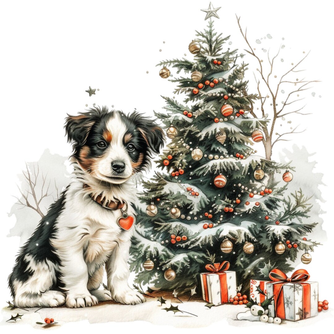 Dog and a Christmas Tree Clipart Bundle, 16 High-quality JPG, Craft Art ...