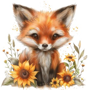 12 Fox With Sunflowers Clipart Bundle, 12 High-quality JPG, Craft Art ...
