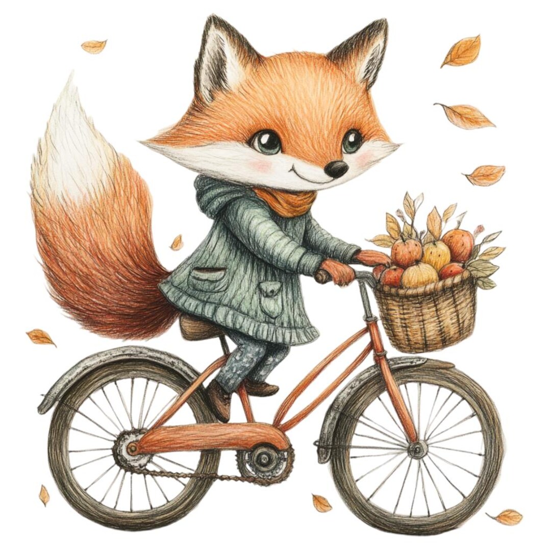 Fox on a Bike Clipart Bundle, 15 JPG and Transparent PNG Download, Card ...