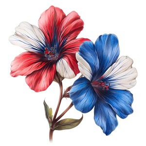 Vibrant 4th Red White Blue Flower Clipart Bundle, 16 High-quality JPG ...