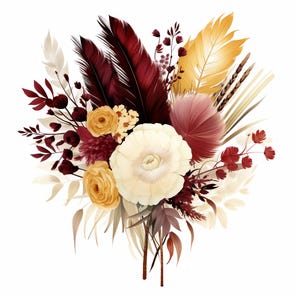 14 Boho Feather Flower Bouquet Clipart Bundle, High-quality JPG, Card ...