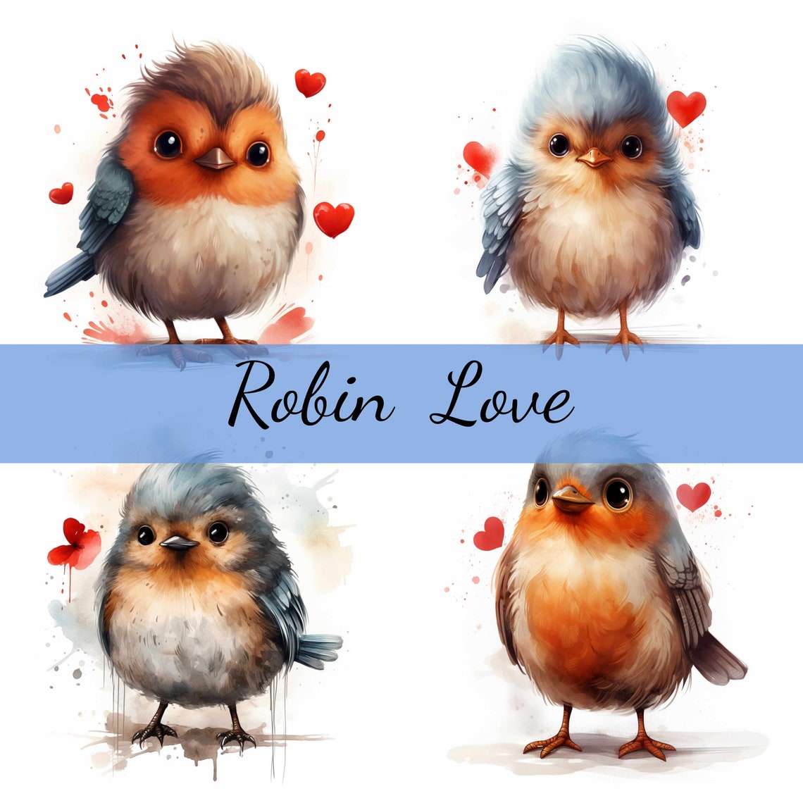 16 Valentine Robin Bird Clipart Bundle, High-quality JPG, Craft Art ...