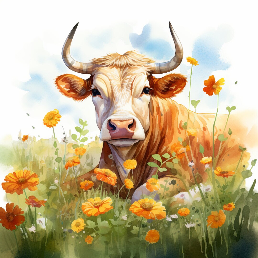 14 Cows Laying in Flower Field Clipart Bundle, High-quality JPG, Craft ...