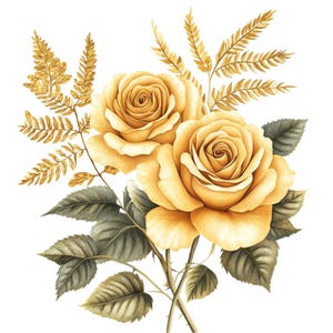 16 Yellow Rose Flower With Gold Clipart Bundle, JPG and Transparent PNG ...