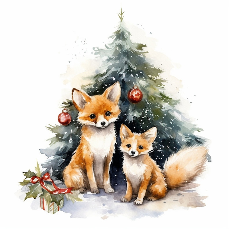 13 Fox Friends Christmas Tree Clipart Bundle High-quality - Etsy