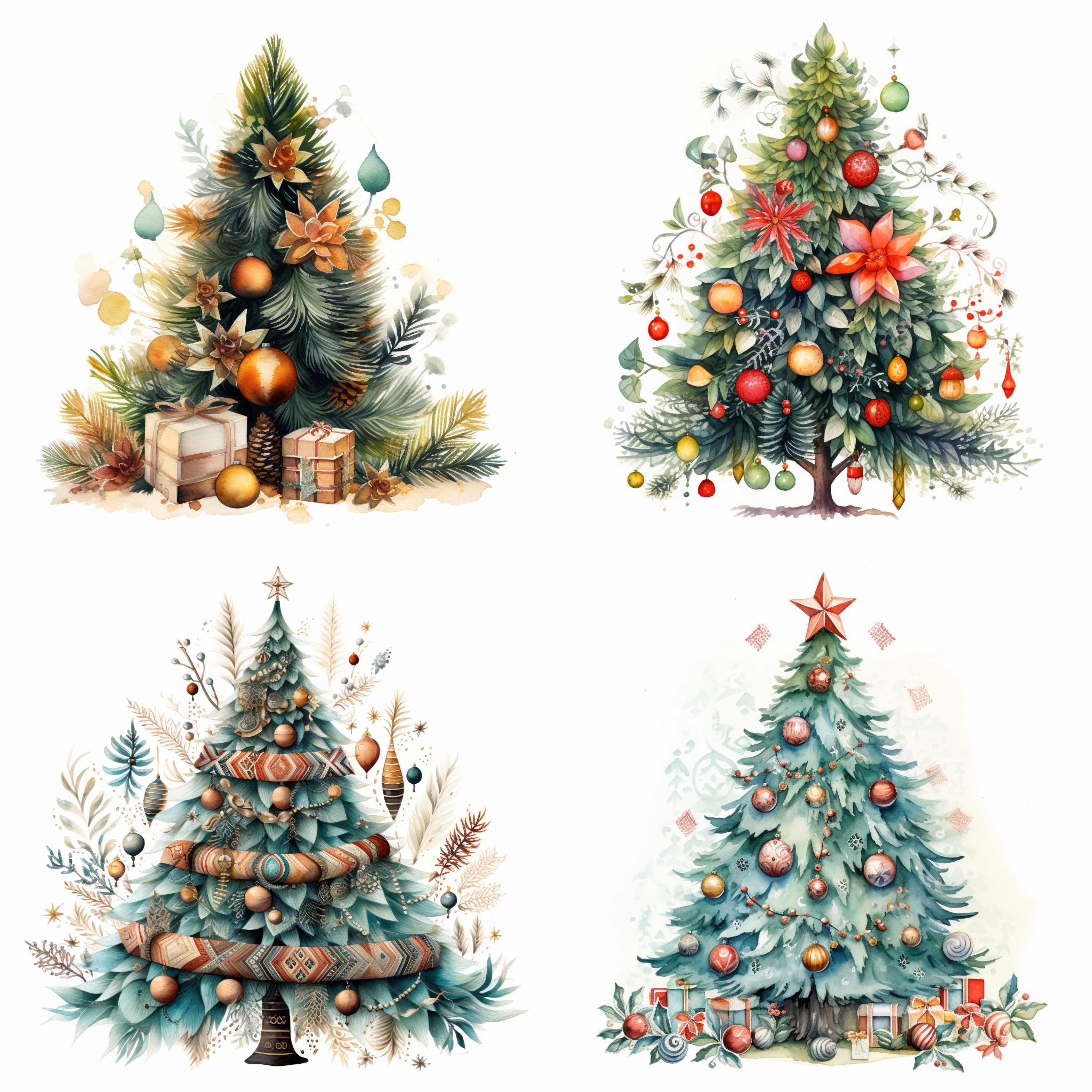 12 Boho Christmas Tree Clipart Bundle, High-quality JPG, Nursery Art ...