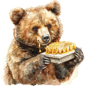 Brown Bear With Honeycomb Honey Clipart Bundle, 16 High-quality JPG ...