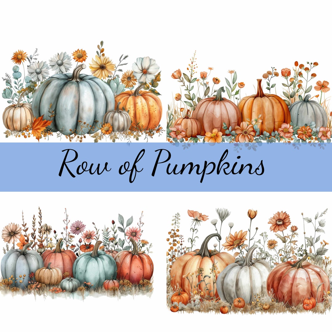 15 Pumpkin and Flowers in a Row Clipart Bundle, 15 High-quality JPG ...