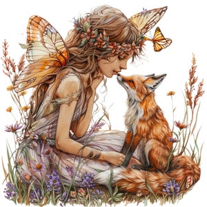 12 Cute Fairy With Fox Clipart Bundle, 12 High-quality JPG, Craft Art ...