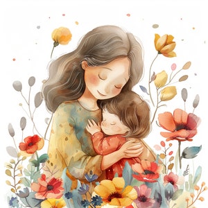 Mom and Child With Flowers Clipart Bundle, 16 High-quality JPG, Craft ...