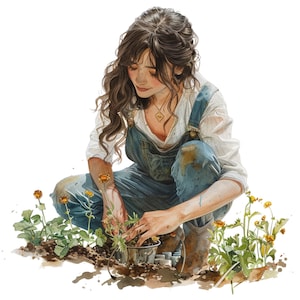 16 Woman Gardening Clipart Bundle, 16 High-quality JPG, Craft Art, Card ...