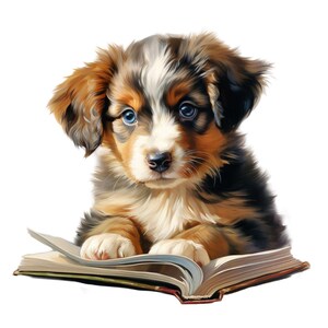 15 Puppy Dog Reading Book Clipart Bundle, High-quality JPG, Craft Art ...