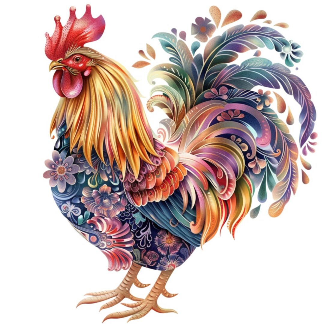 Whimsical Rooster Flowers 3 Clipart Bundle, 16 High-quality JPG, Craft ...