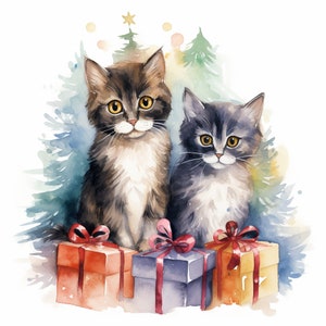 16 Cats With Christmas Tree Clipart Bundle, High-quality JPG, Nursery ...