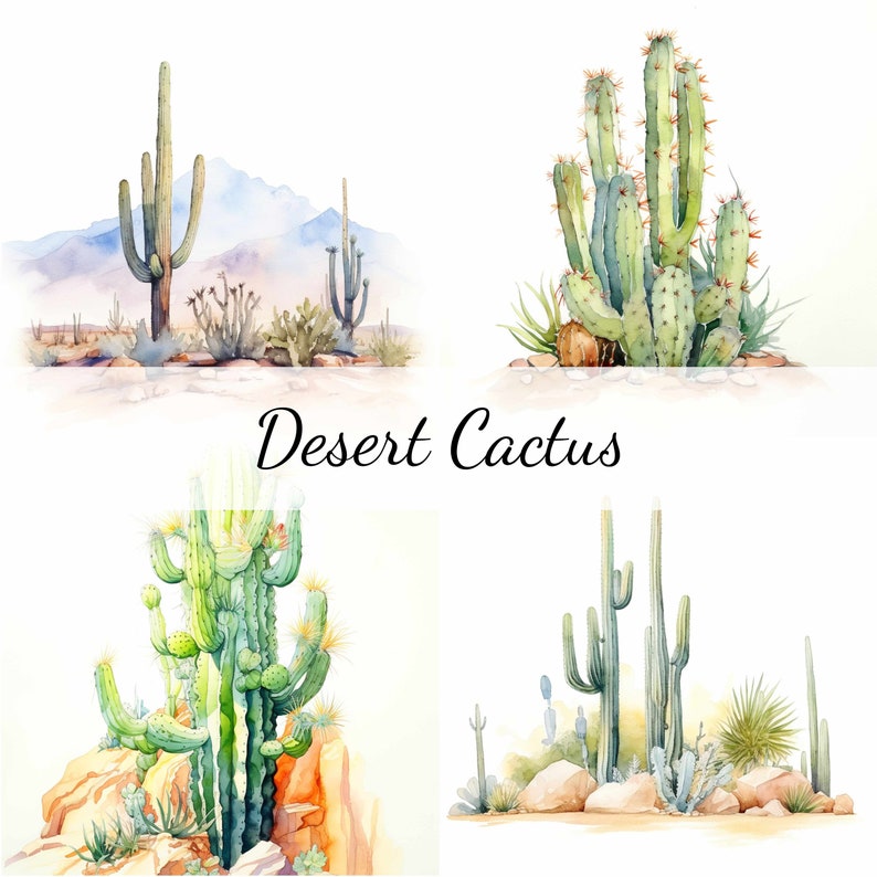 16 Desert Tall Cactus Clipart Bundle, High-quality JPG, Craft Art, Card ...