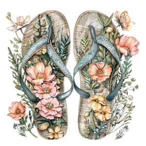 Flip Flops With Flowers Clipart Bundle, 16 High-quality JPG, Craft Art ...