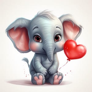12 Heart Elephant Clipart Bundle, High-quality JPG, Craft Art, Card ...