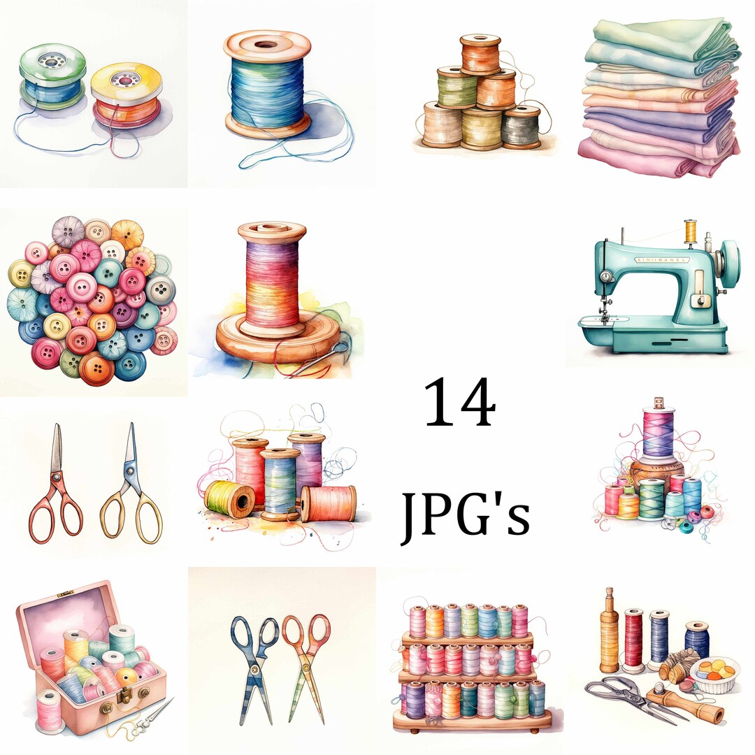 14 Sewing Notions Clipart Bundle, High-quality JPG, Craft Art, Card ...
