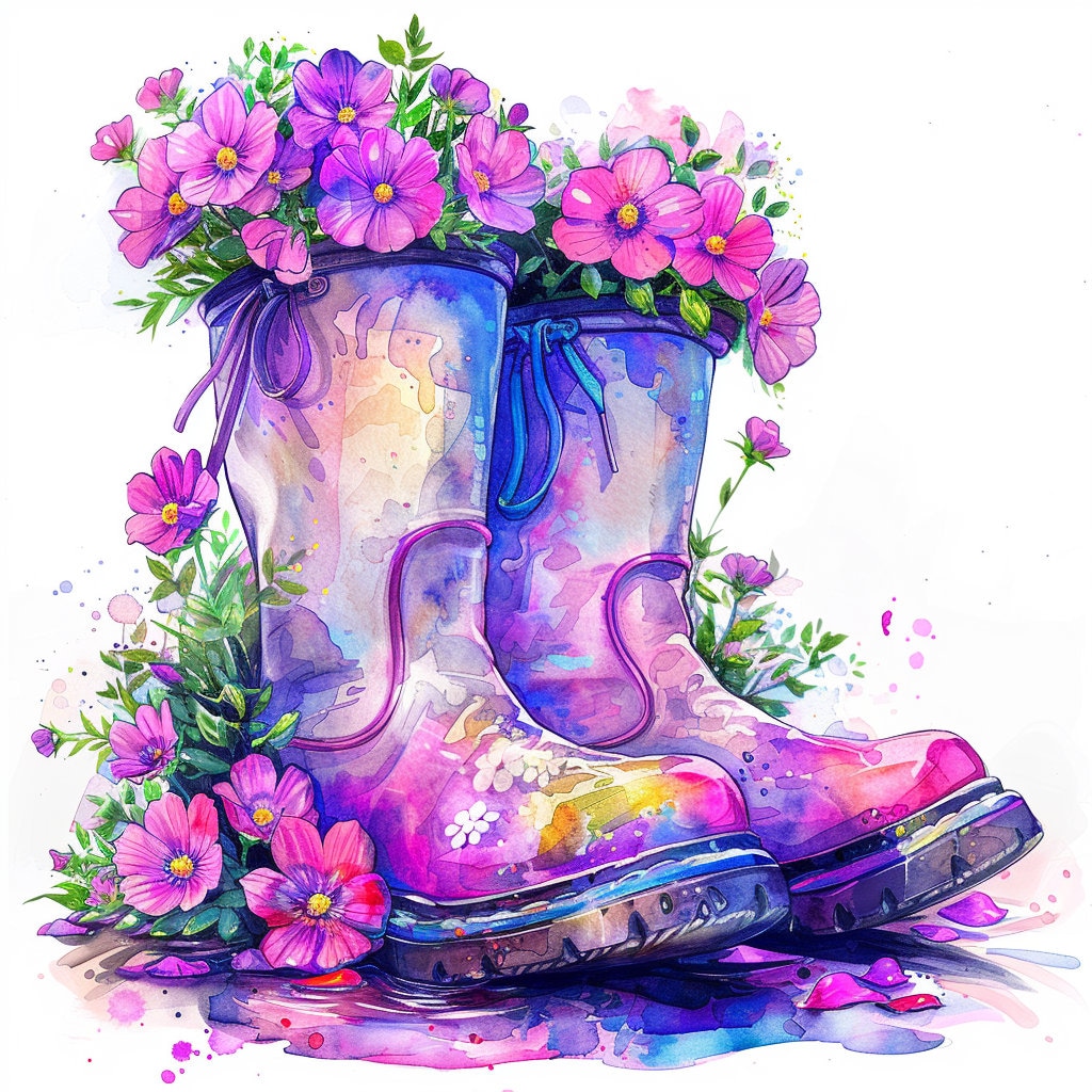 Colorful Flowers in Rain Boots Clipart Bundle, 16 High-quality JPG ...
