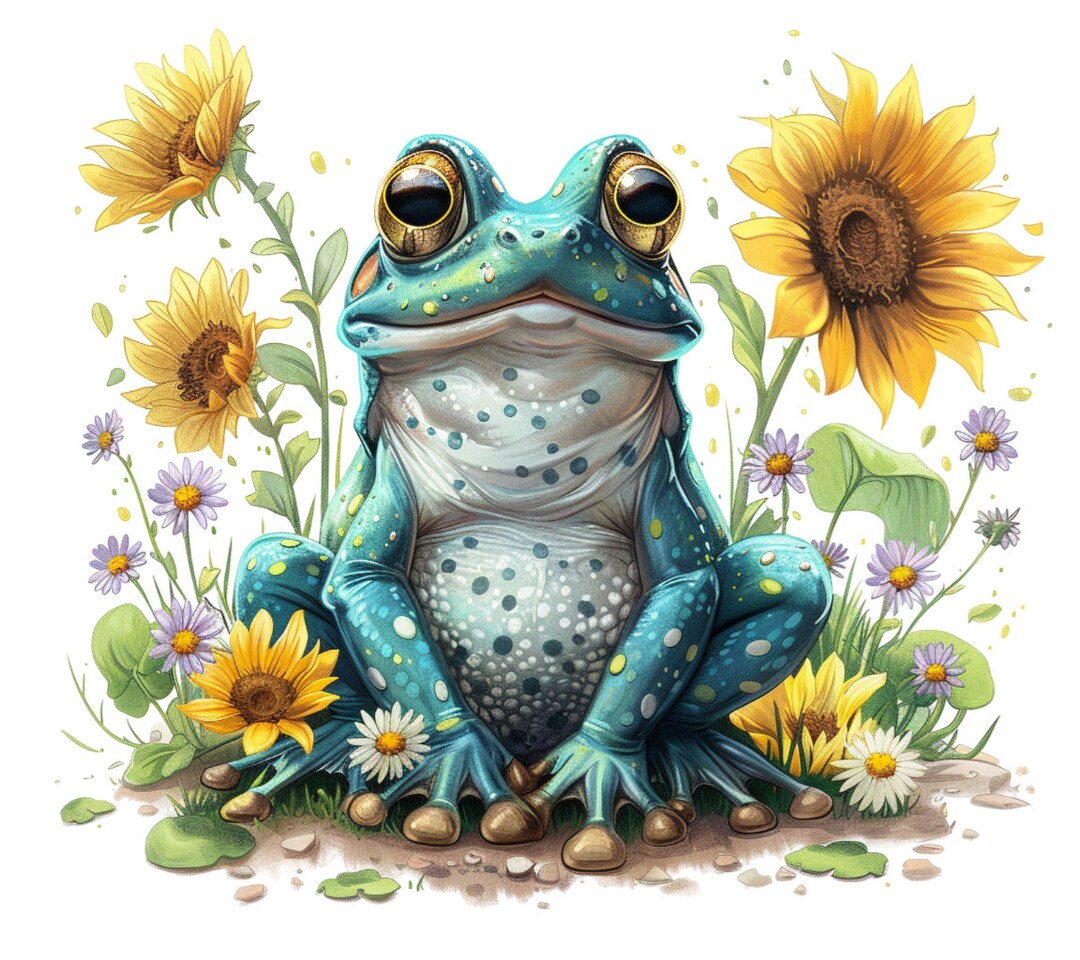 Colorful Frog in Flowers Sunflowers Clipart Bundle, 16 High-quality JPG ...
