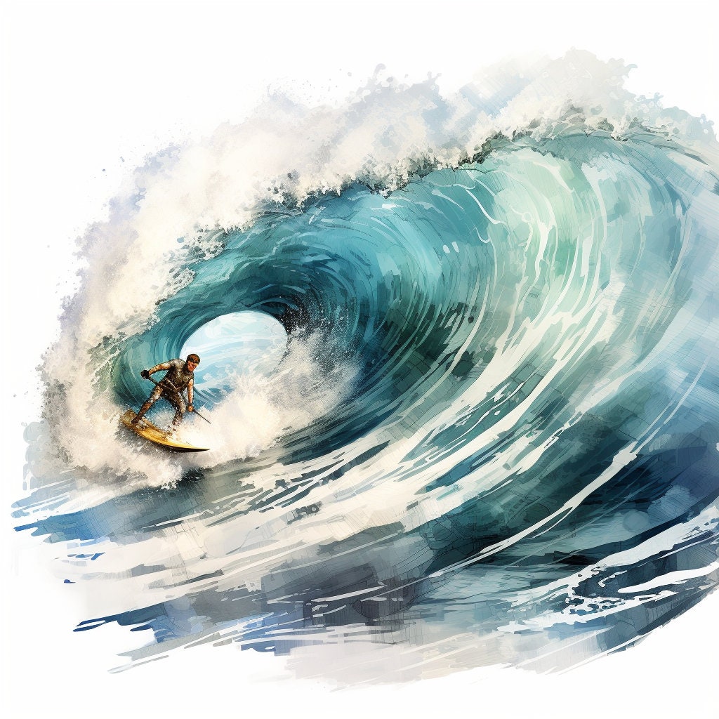 Surfing the Big Wave Clipart Bundle, High-quality JPG, Craft Art, Card ...