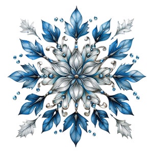 16 Blue and Silver Snowflakes Clipart Bundle, 16 High-quality JPG ...