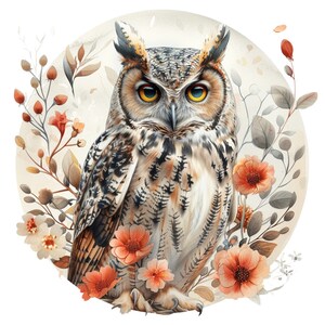 Vintage Floral Owl in Round Circle Clipart Bundle, 16 High-quality JPG ...