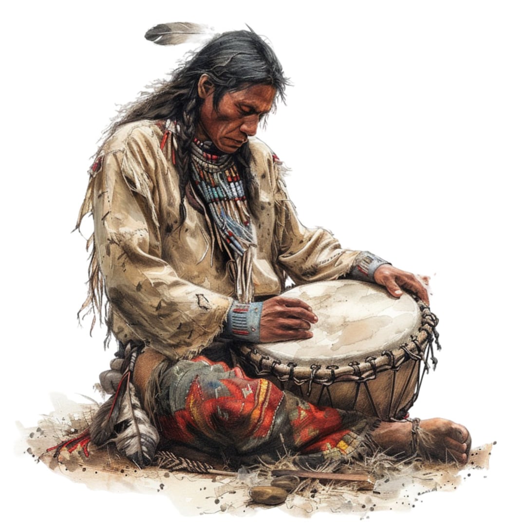 Native Amerian Indian Drummer Clipart Bundle, 15 High-quality JPG ...