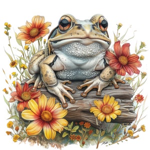 15 Cute Frog on Log With Flowers Clipart Bundle, 15 High-quality JPG ...