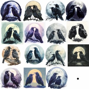 Crows in Love and Moon Clipart Bundle, 15 High-quality JPG, Craft Art ...