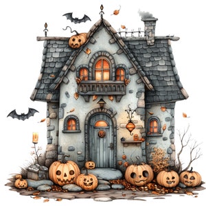 16 Halloween House Pumpkins Clipart Bundle, 16 High-quality JPG, Craft ...