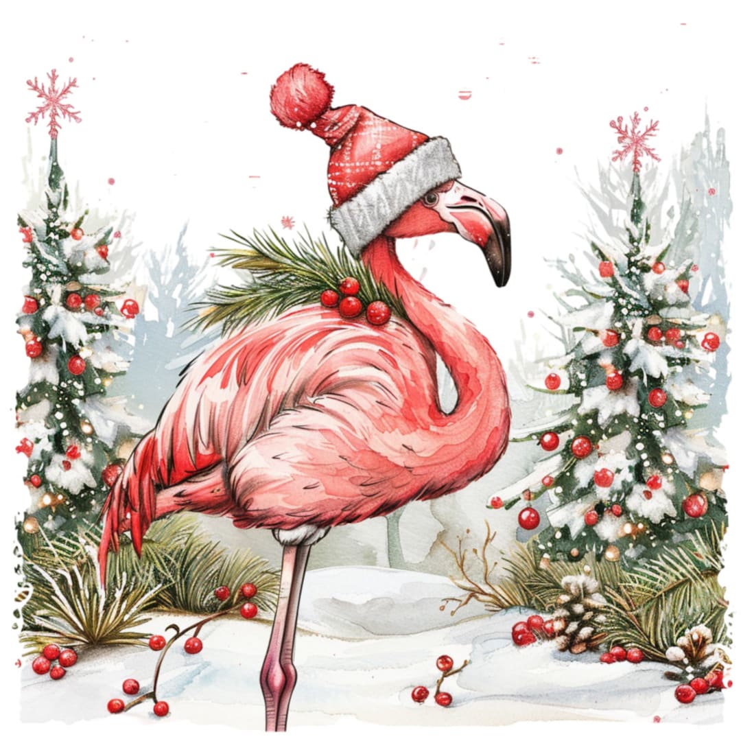 Flamingo Christmas Clipart Bundle, 16 High-quality JPG, Craft Art, Card ...