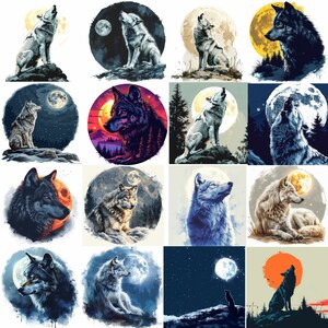 Wolf Moon Howling Clipart Bundle, 16 High-quality JPG, Craft Art, Card ...