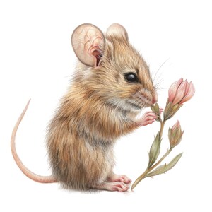 12 Small Mouse With A Flower Clipart Bundle, 12 High-quality JPG, Craft ...