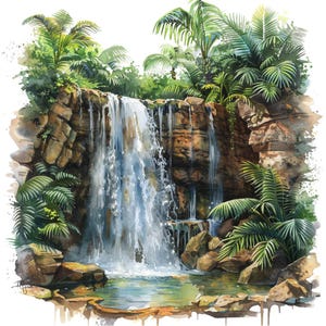 Jungle Waterfall Clipart Bundle, 16 High-quality JPG, Craft Art, Card ...