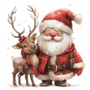 16 Santa and Reindeer Clipart Bundle, 16 High-quality JPG, Craft Art ...