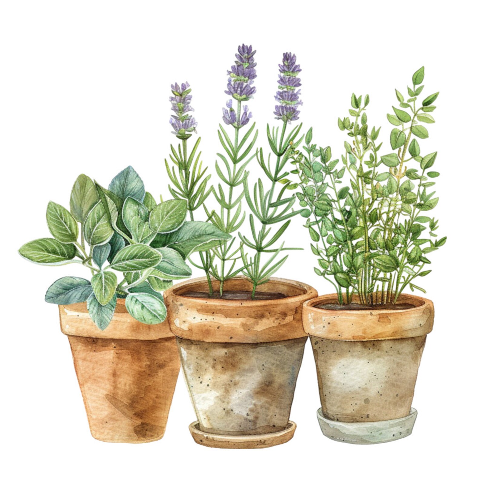 15 Herbs in a Line of Pots Clipart Bundle, 15 High-quality JPG, Craft ...