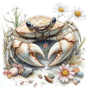 Sand Crab Sea Flowers Beach Sand Clipart Bundle, 11 High-quality JPG ...