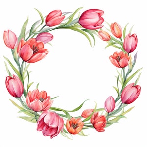 Pink Tulip Wreaths Clipart Bundle, High-quality JPG, Craft Art, Card ...