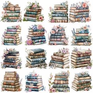 16 Stack of Floral Victorian Books Clipart Bundle, 16 High-quality JPG ...