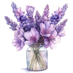 Purple Flowers in Vase Wildflowers Clipart Bundle, 16 High-quality JPG ...