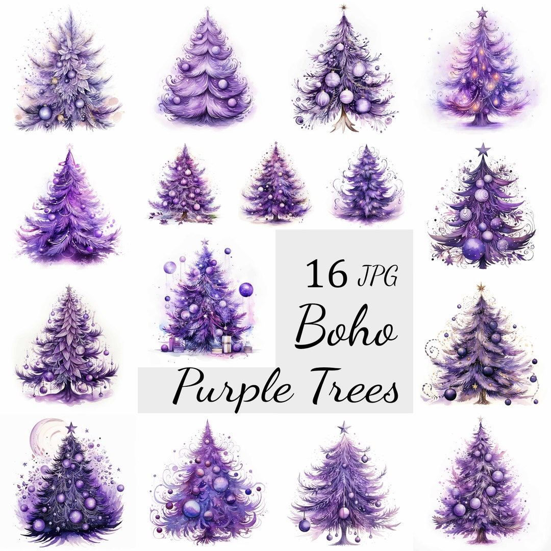16 Purple Boho Christmas Trees Clipart Bundle, High-quality JPG, Wall ...